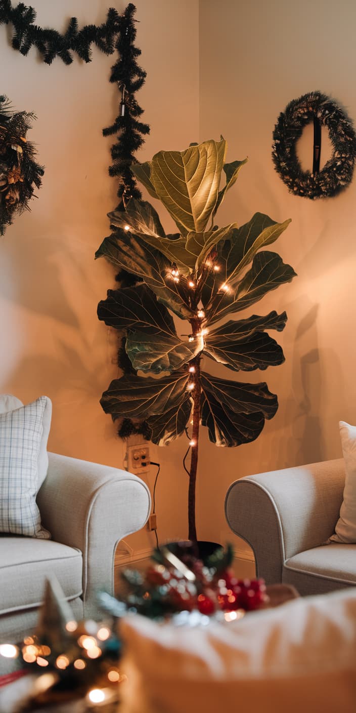 11 Fun Ideas to Decorate Your Fiddle Leaf Fig for Christmas